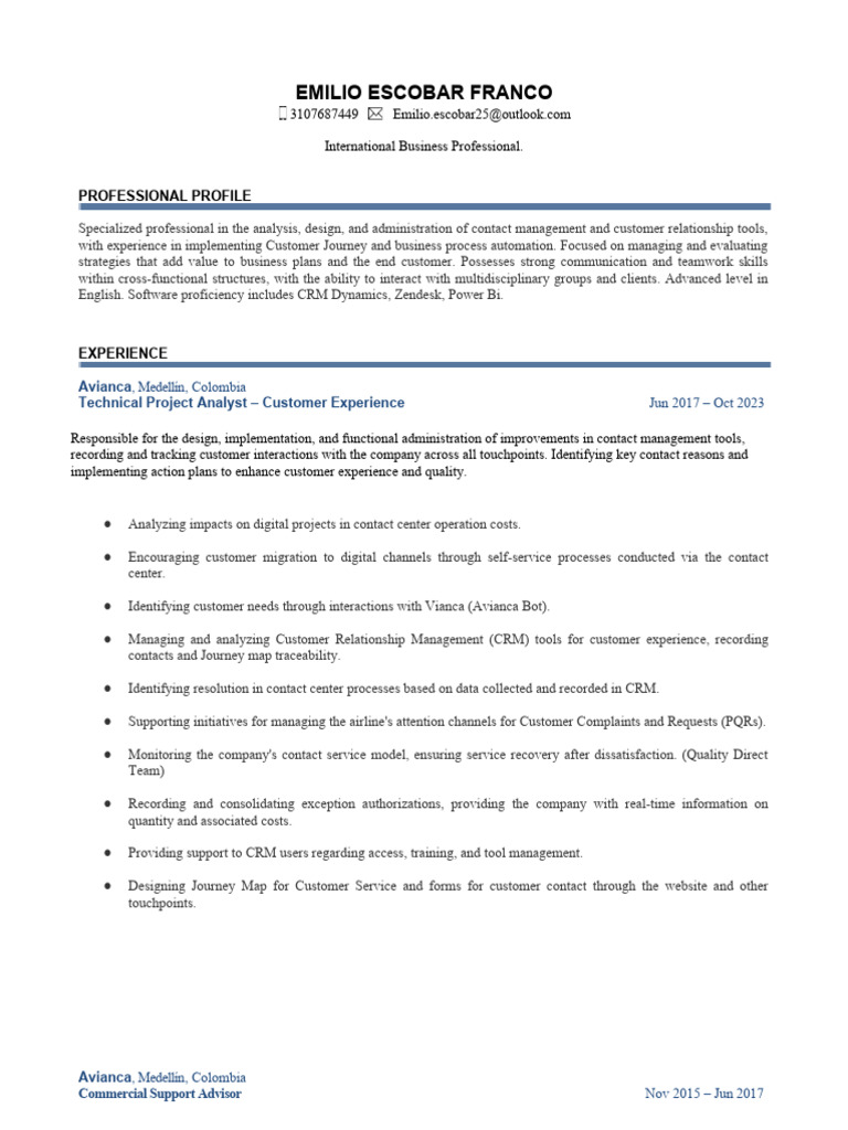CV - Emilio Escobar Franco EN | PDF | Customer Relationship Management ...