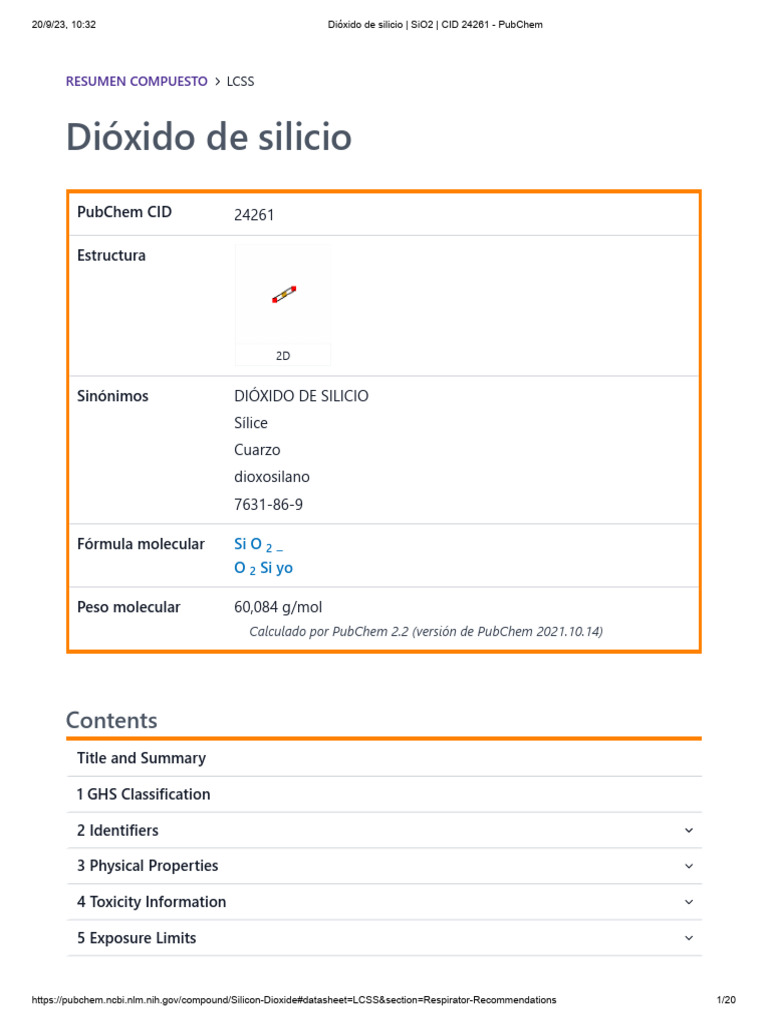 Dióxido de Silicio - SiO2 - CID 24261 - PubChem | PDF | Tecnología