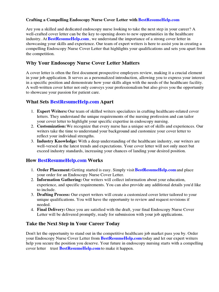 Endoscopy Nurse Cover Letter | PDF | Résumé | Nursing