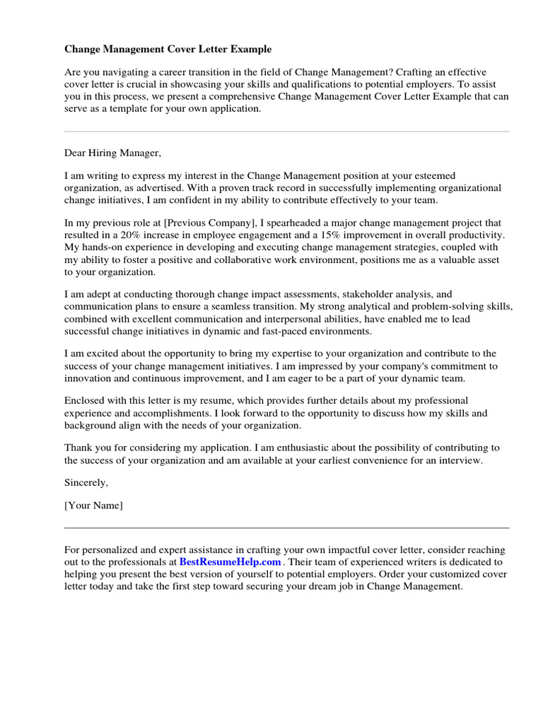 Change Management Cover Letter Example | PDF | Change Management ...