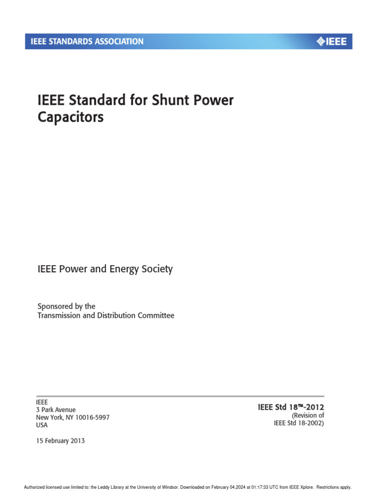 IEEE STD 18™-2012 (Revision of IEEE STD 18-2002), IEEE Standard For Shunt Power Capacitors | PDF ...