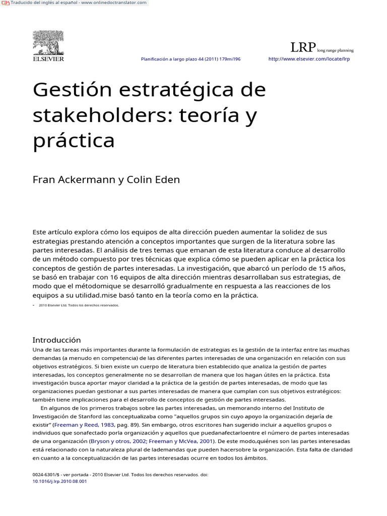 2011 Ackermann&Eden Strategic Management of Stakeholders Th&pract - En ...