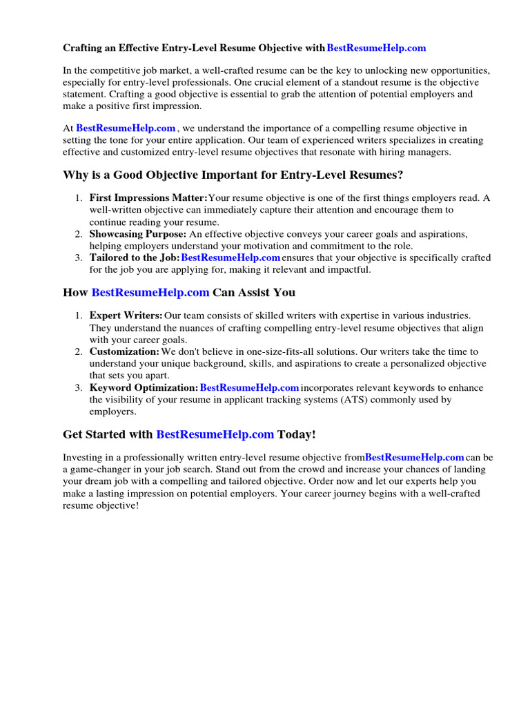 What Is A Good Objective For Entry Level Resume | PDF | Résumé | Experience
