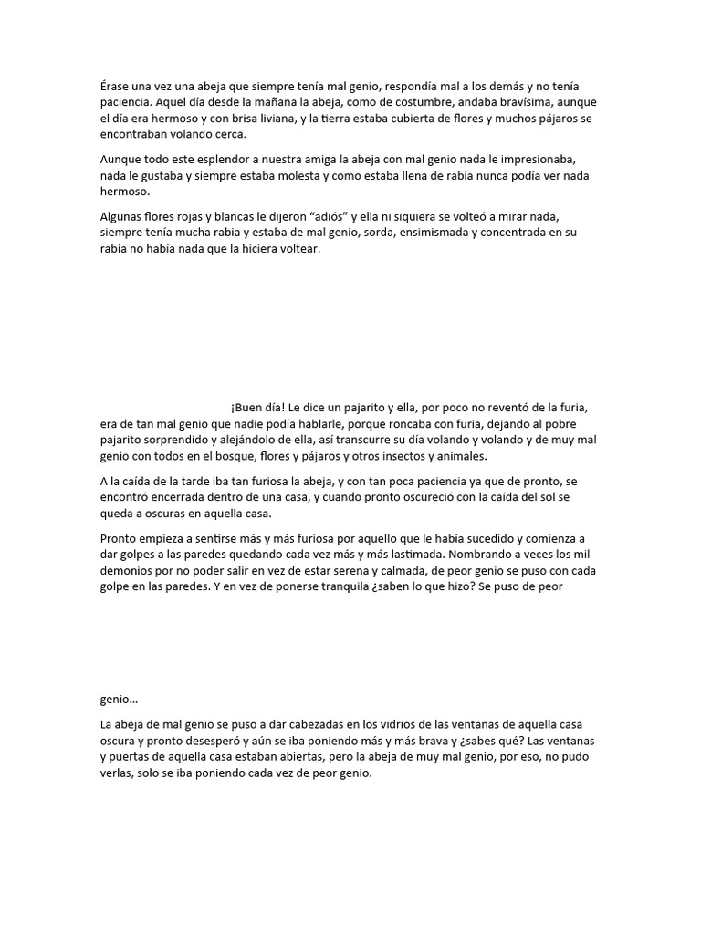 érase Una Vez Una Abeja Que Siempre Tenía Mal Genio Pdf