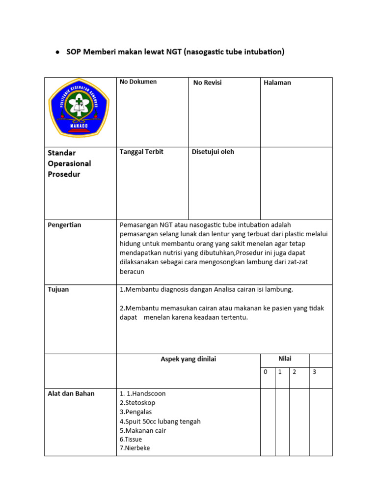 SOP 1 Memberi Makan Lewat NGT. Kelompok 5 | PDF