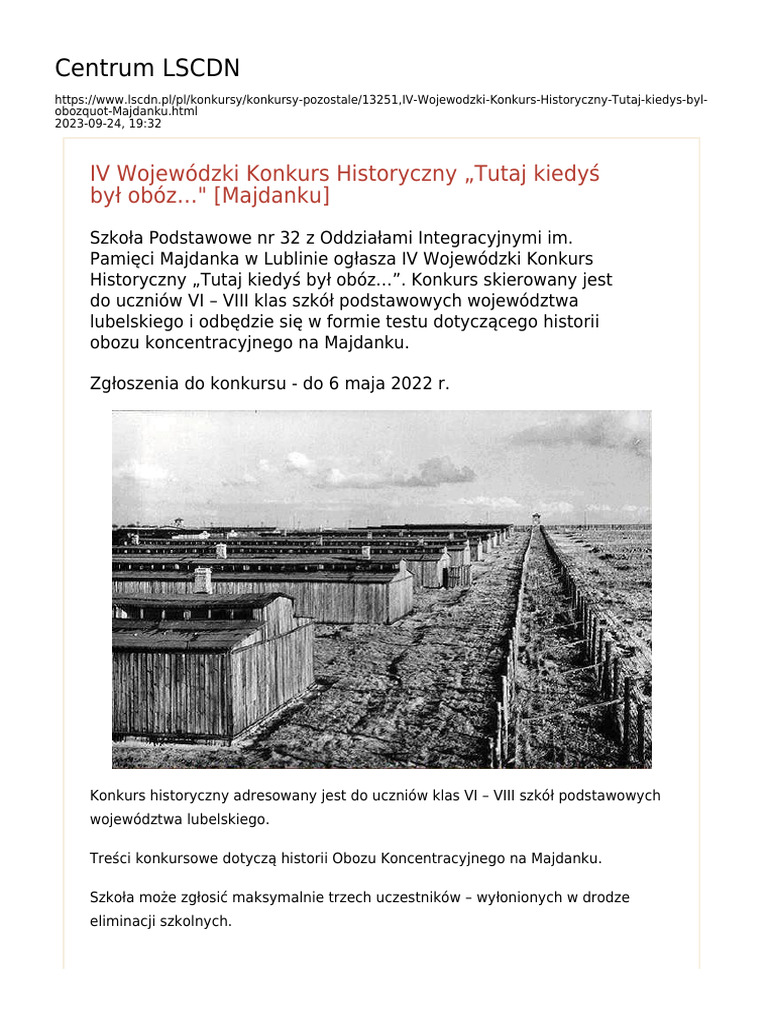 IV Wojewodzki Konkurs Historyczny Tutaj Kiedys Byl Obozquot Majdanku | PDF
