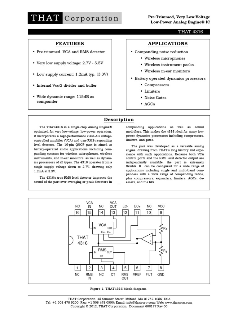 THAT 4316 Datasheet | PDF | Operational Amplifier | Decibel