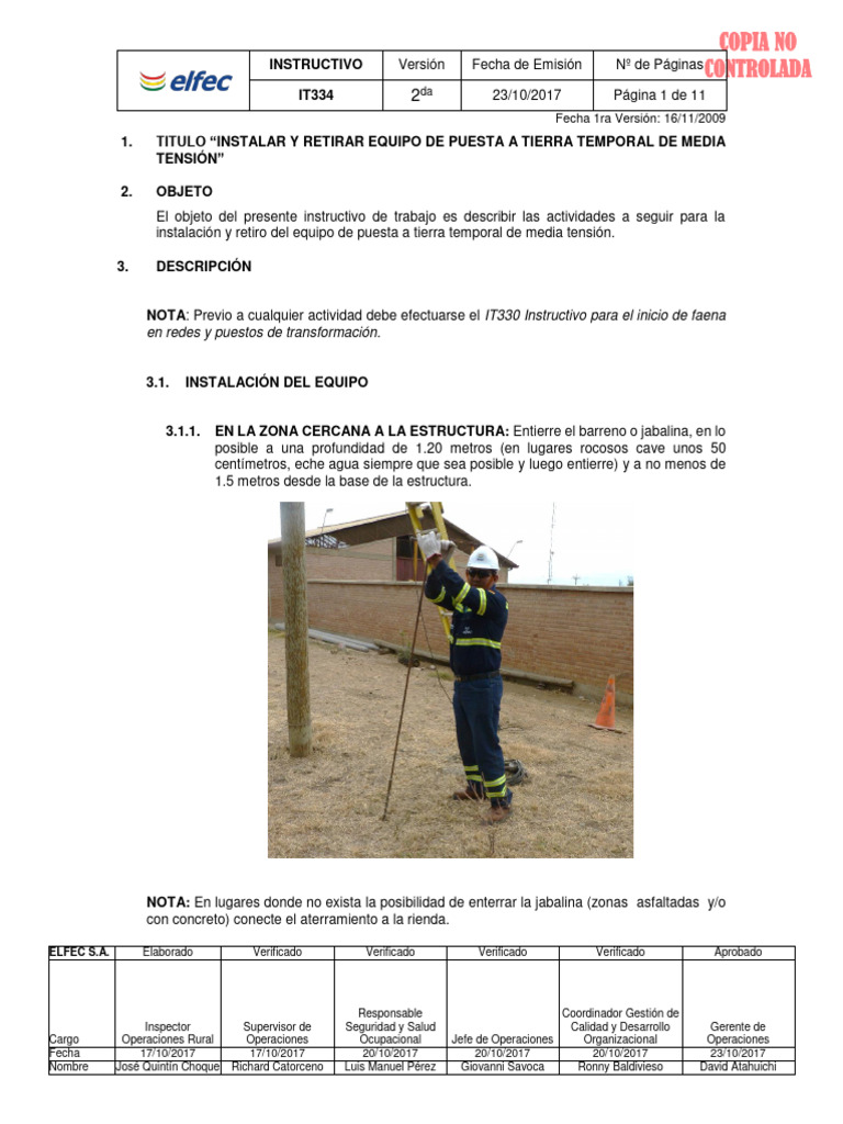 It334 - Instalar y Retirar Equipo de Puesta A Tierra Temporaria MT | PDF | Ingenieria Eléctrica ...