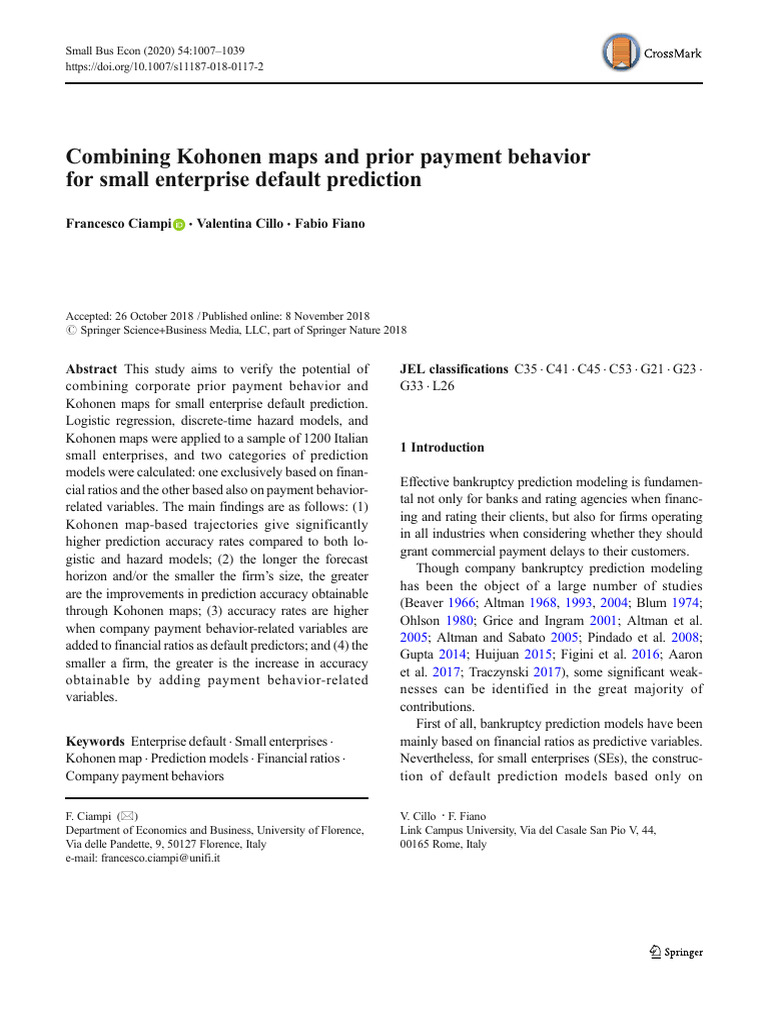 Combining Kohonen Maps and Prior Payment Behavior For Small Enterprise ...