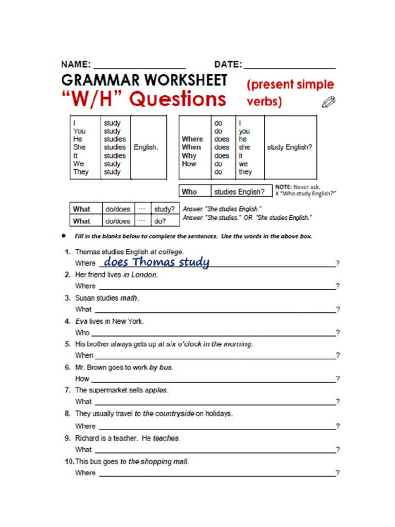 wh questions exercises | PDF