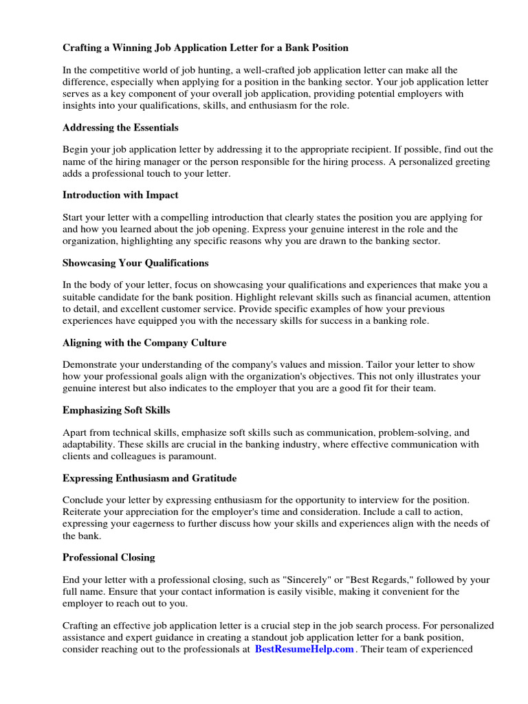 Job Application Letter For Bank | Download Free PDF | Communication | Skill