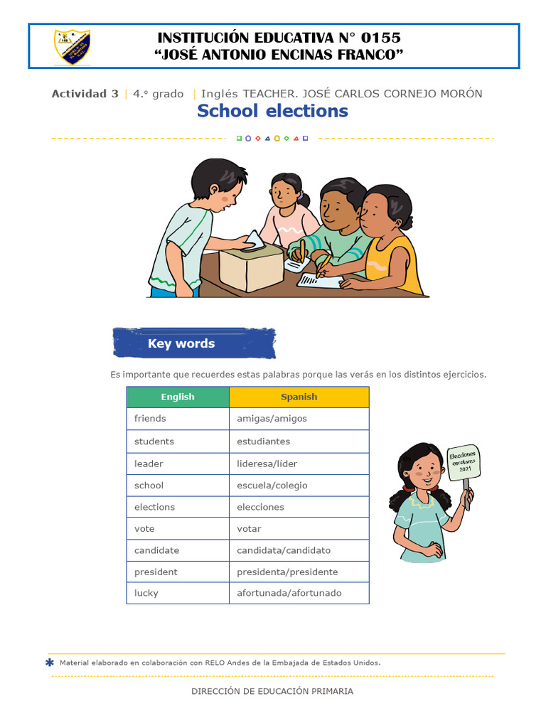 School Elections Vocabulary Activity | PDF