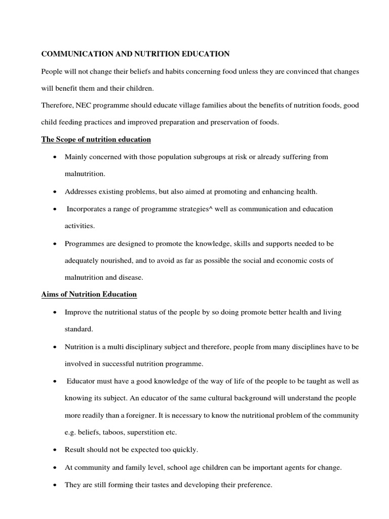 Nutrition Education and Communicatio1 | PDF | Communication | Target ...