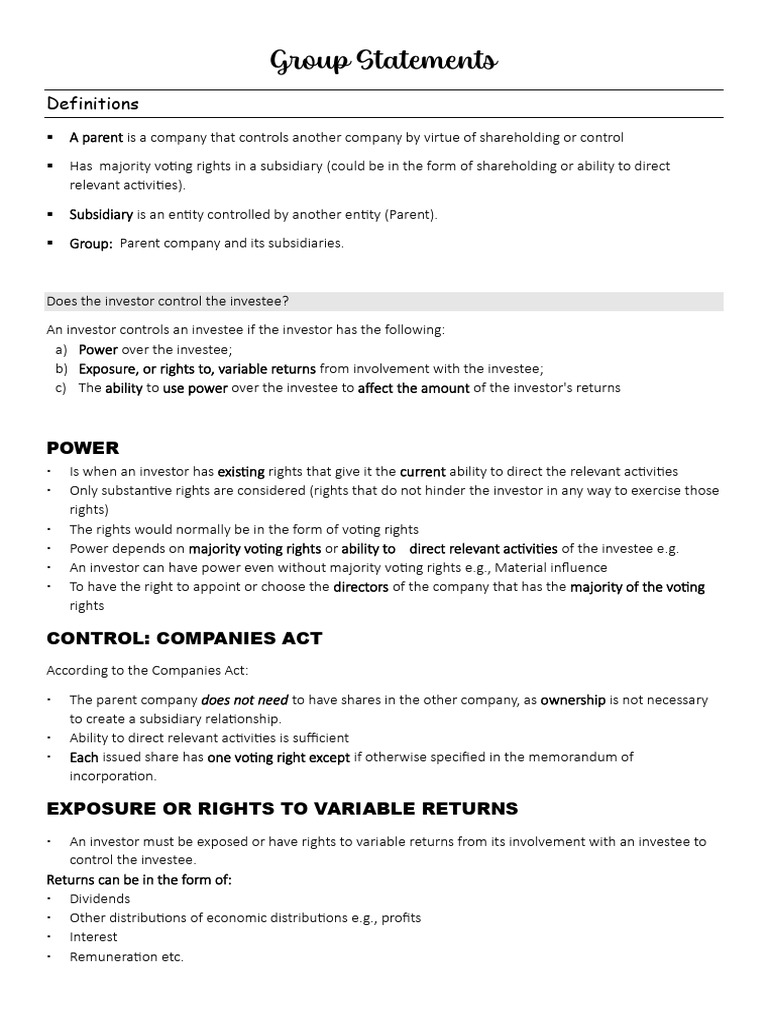 Group Statements | Download Free PDF | Consolidation (Business) | Equity (Finance)