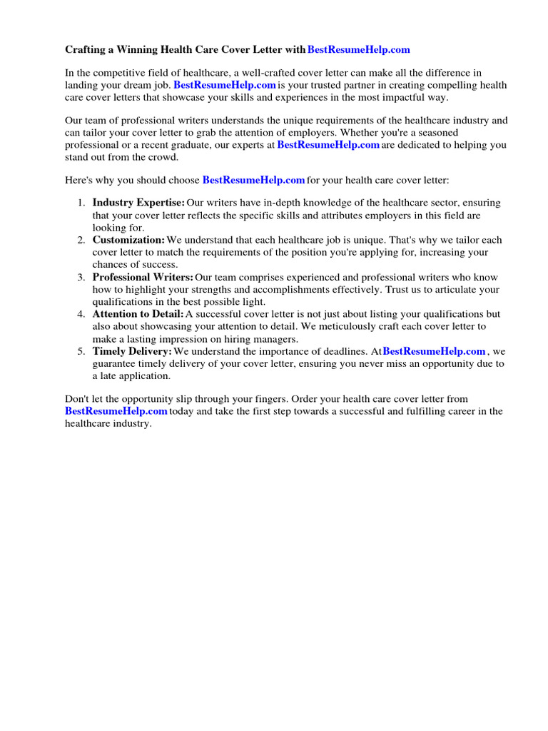 Health Care Cover Letter | Download Free PDF | Health Care | Résumé