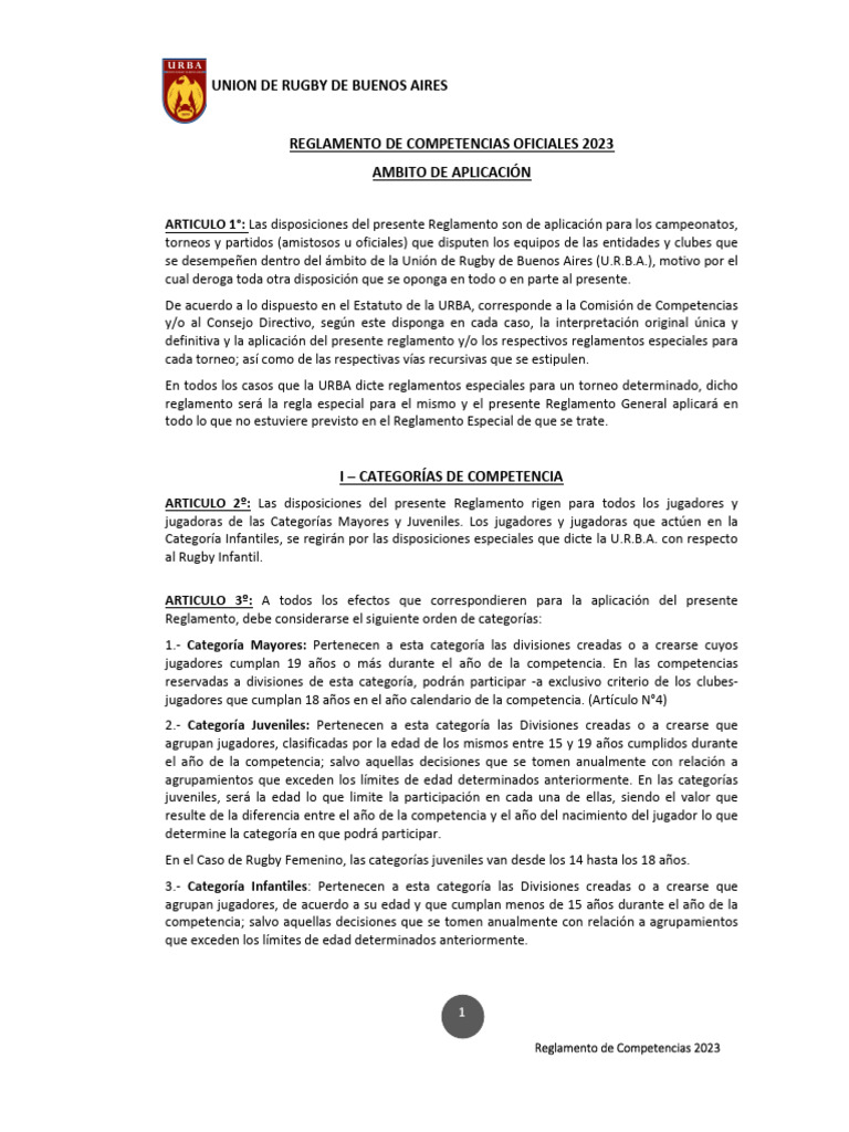 Reglamento de Competencias Oficiales 2023 | PDF | Fútbol rugby | Árbitro