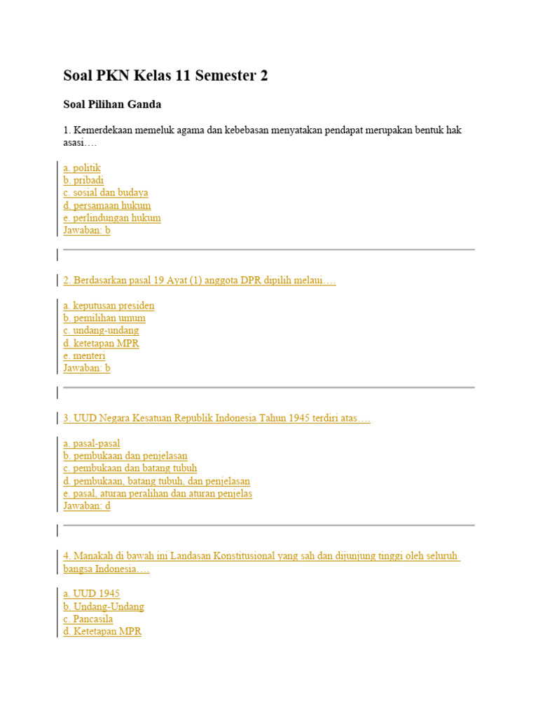 Soal PKN Kelas 11 Semester 2 | PDF