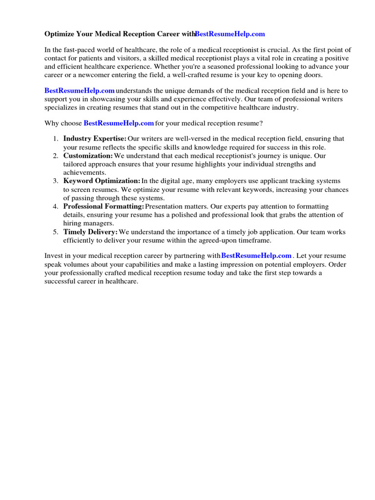 Medical Receptionist Job Description Resume | PDF | Résumé | Patient
