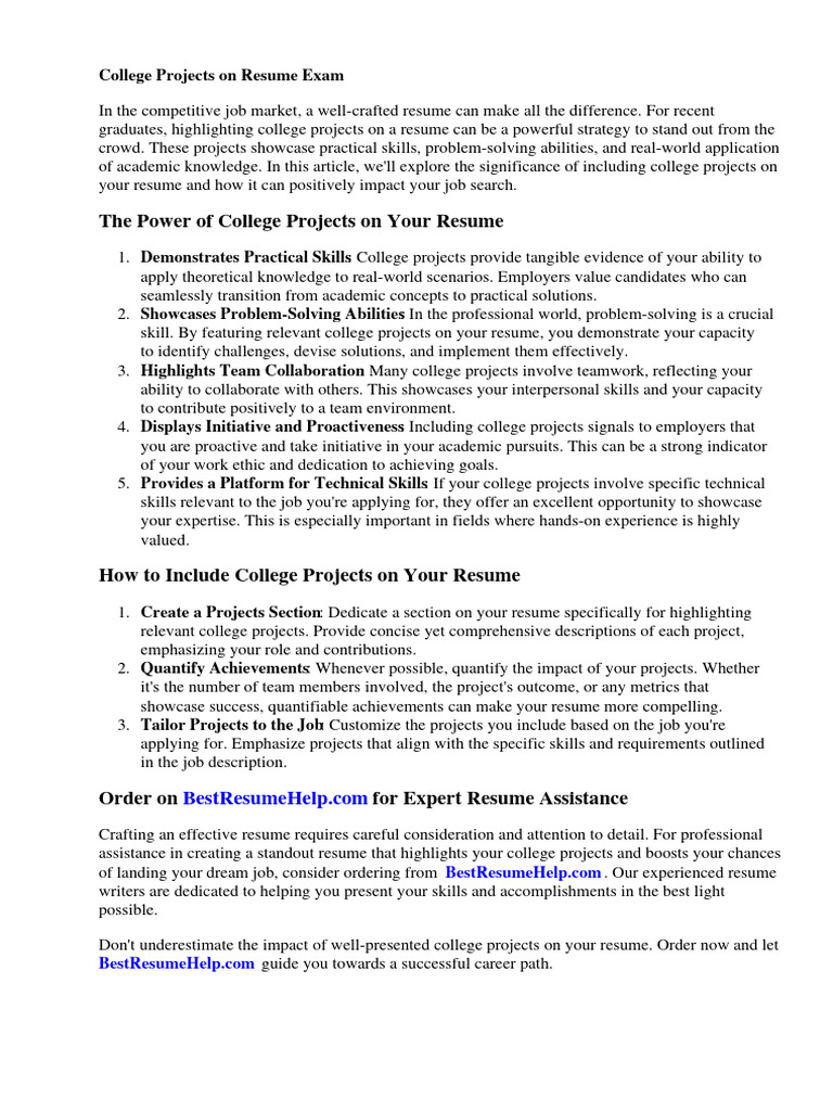 College Projects On Resume Example | PDF | Résumé | Experience