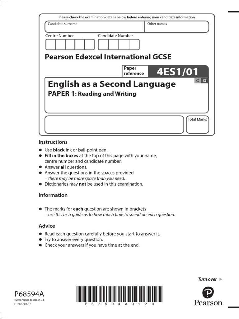 English As A Second Language: Pearson Edexcel International GCSE | PDF ...