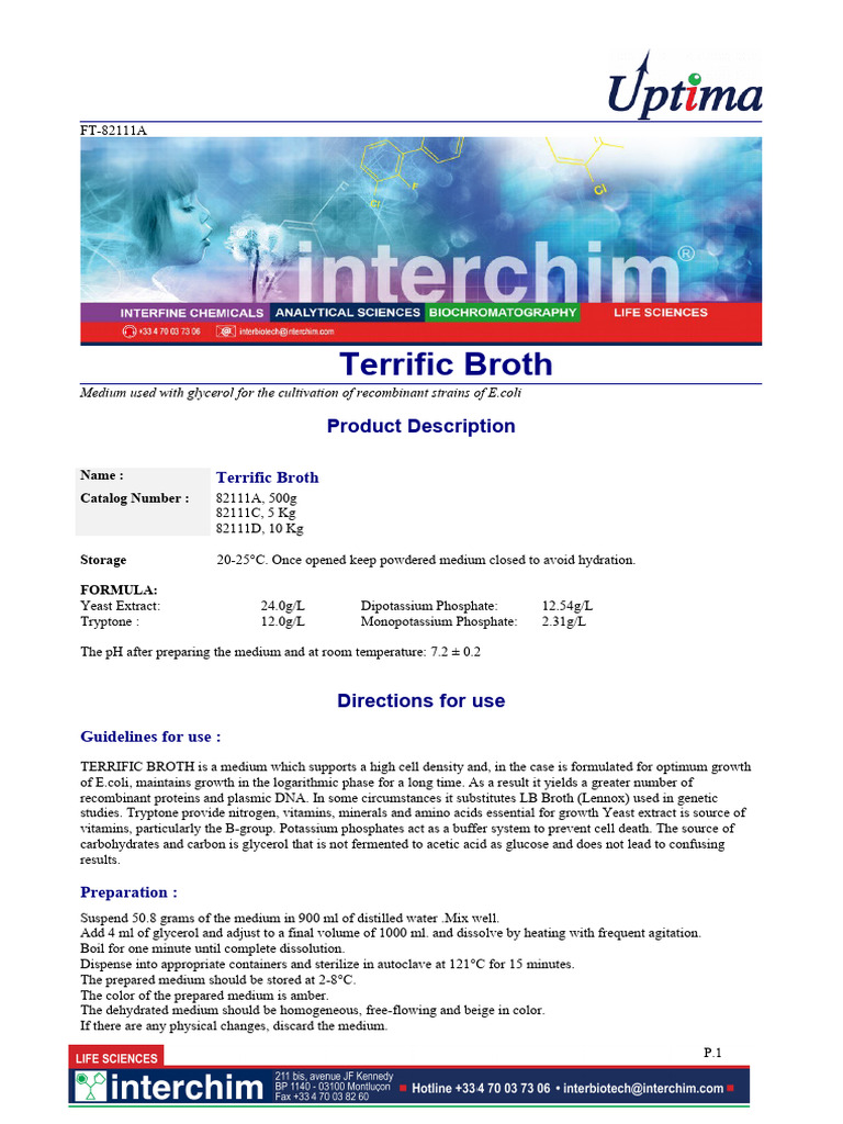 Terrific Broth: Product Description | PDF | Atcc (Company) | Yeast