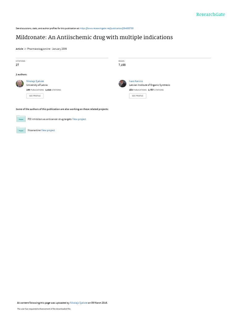 Mildronate Antiischemic Drug With Multiple Indications | PDF | Ischemia ...