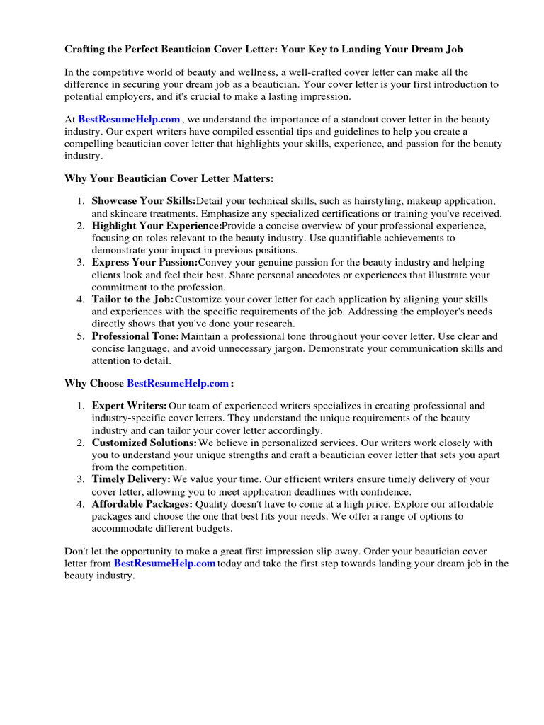 Beautician Cover Letter Sample | PDF | Résumé | Job Interview