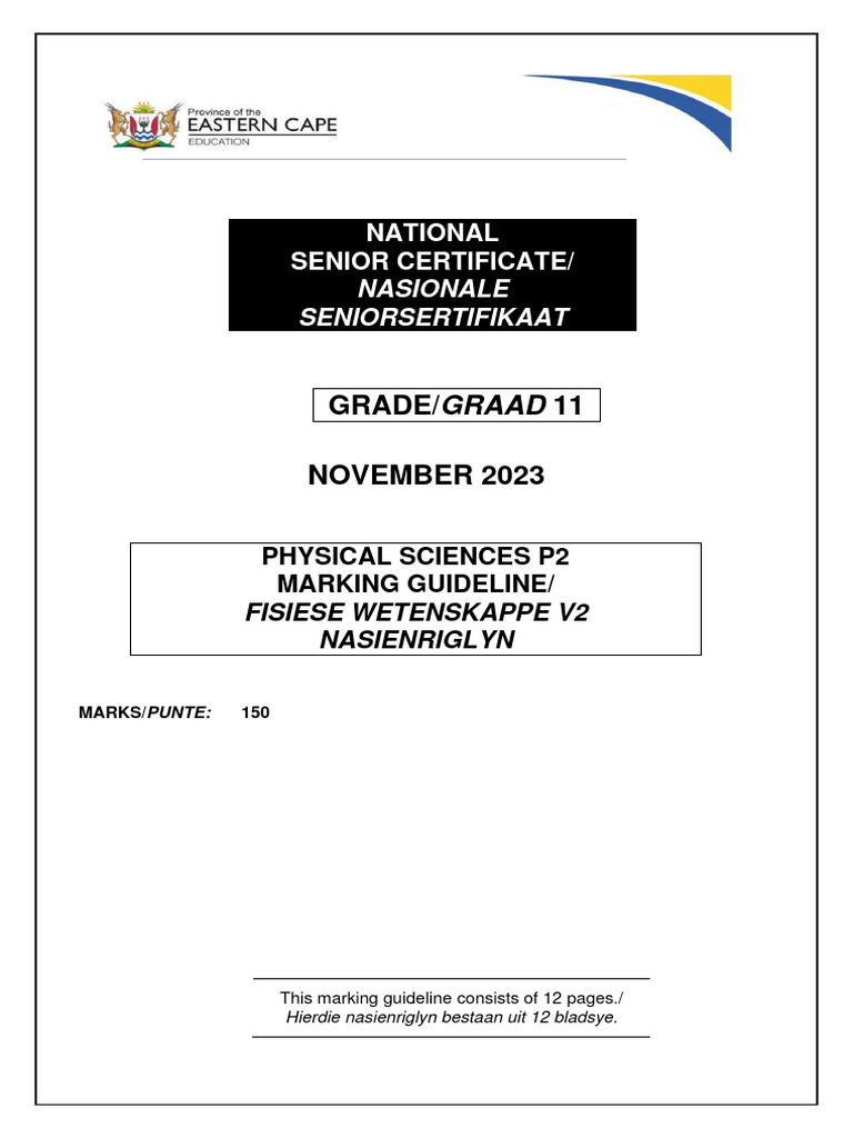 PHYS SCIENCES P2 MEMO GR11 NOV2023 - Afr+English | PDF | Nature | Chemistry