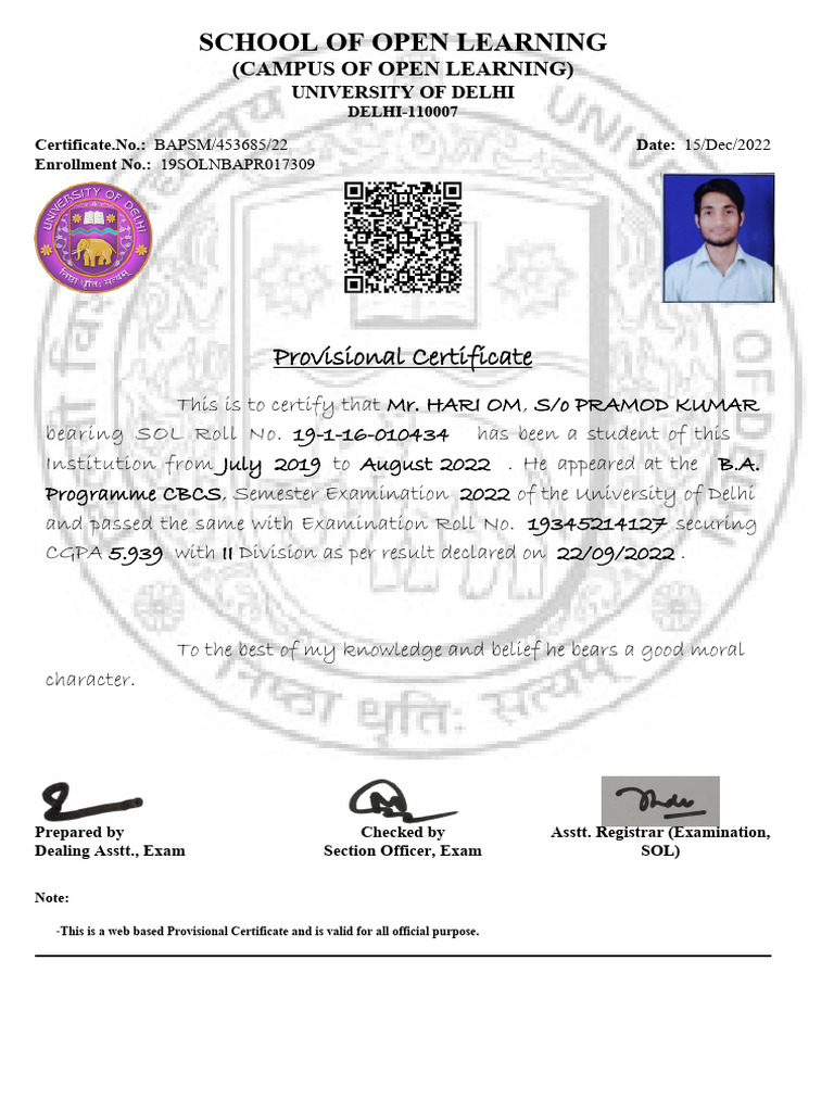 B.A. Certificate | PDF