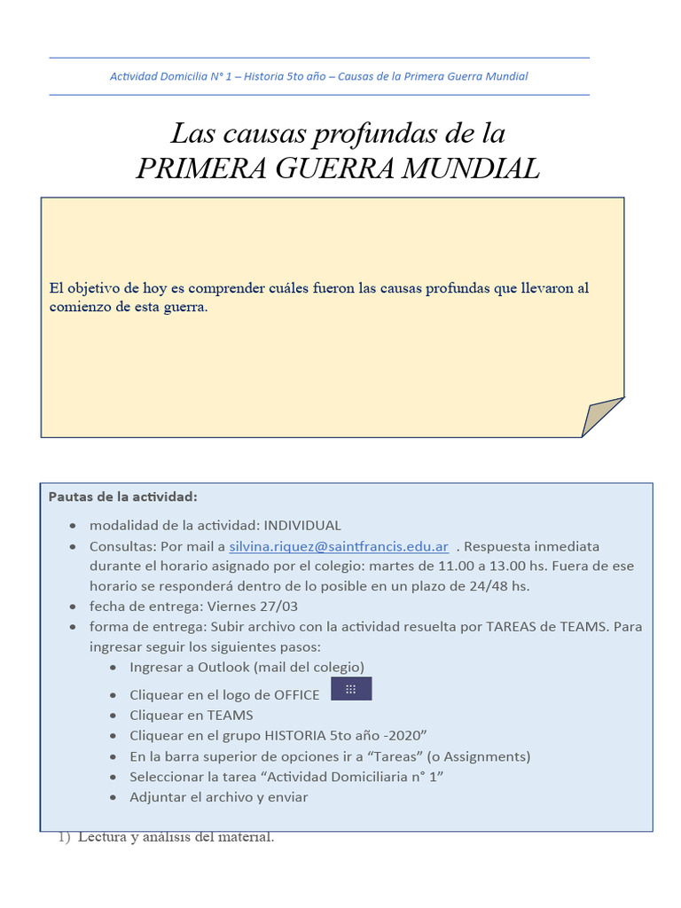 2021 - Causas Profundas de La Primera Guerra Mundial | PDF