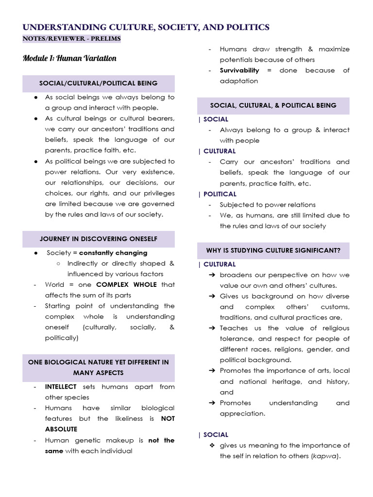 Ucsp Reviewer Prelims | PDF | Society | Anthropology