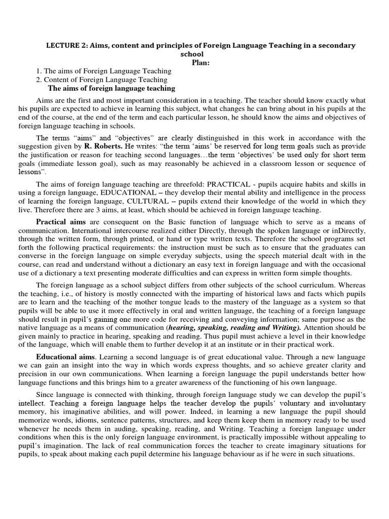 LECTURE 2 - Aims, content and principles of Foreign Language Teaching ...