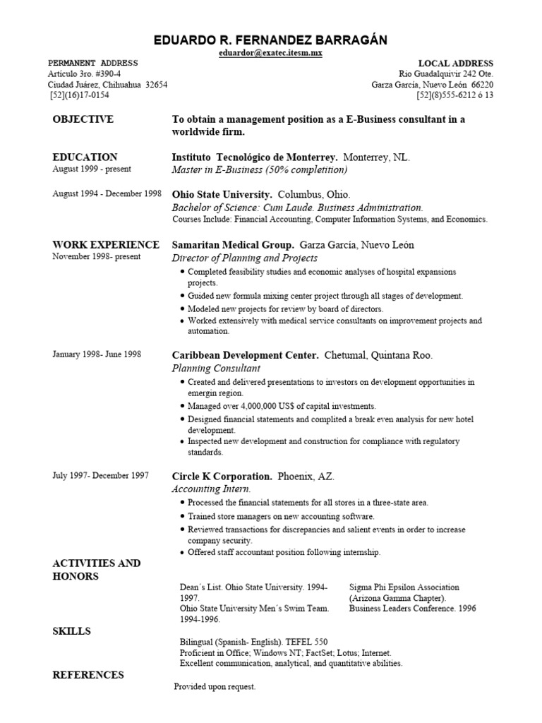 Ejemplo CV en Ingles | PDF | Business | Economies