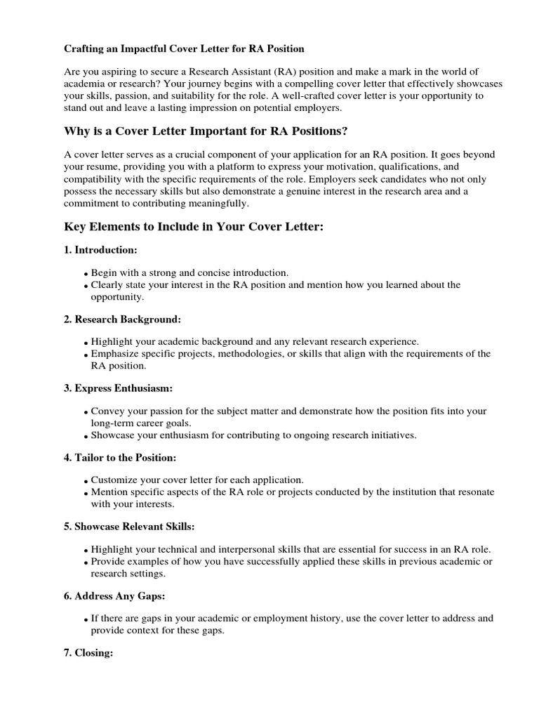 Cover Letter For Ra Position | PDF | Résumé | Recruitment