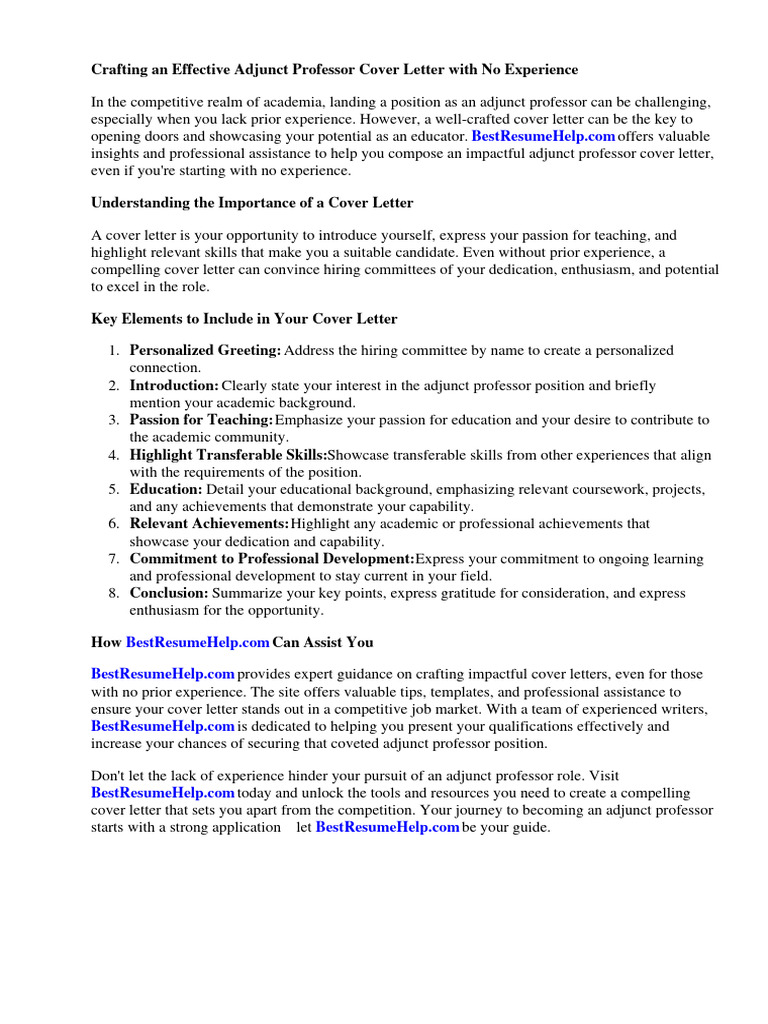 Adjunct Professor Cover Letter With No Experience | PDF | Résumé | Http ...
