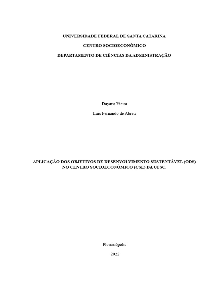 Aplicação Dos Objetivos de Desenvolvimento Sustentavel (ODS) No Centro ...