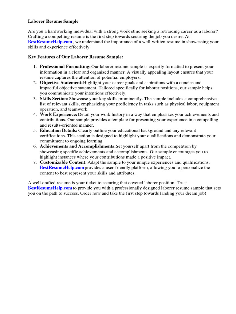 Laborer Resume Sample | PDF | Résumé | Employment