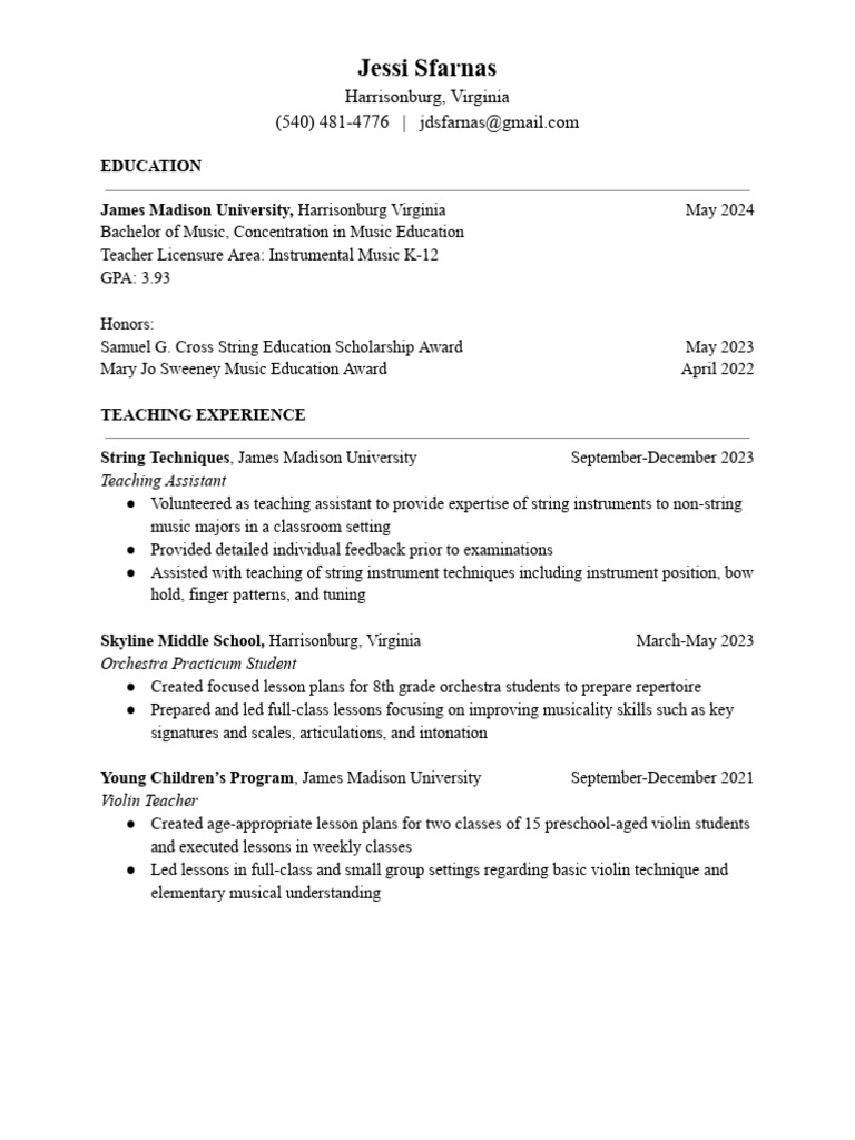 Sfarnas Jessi - Resume | PDF | Orchestras | Violin