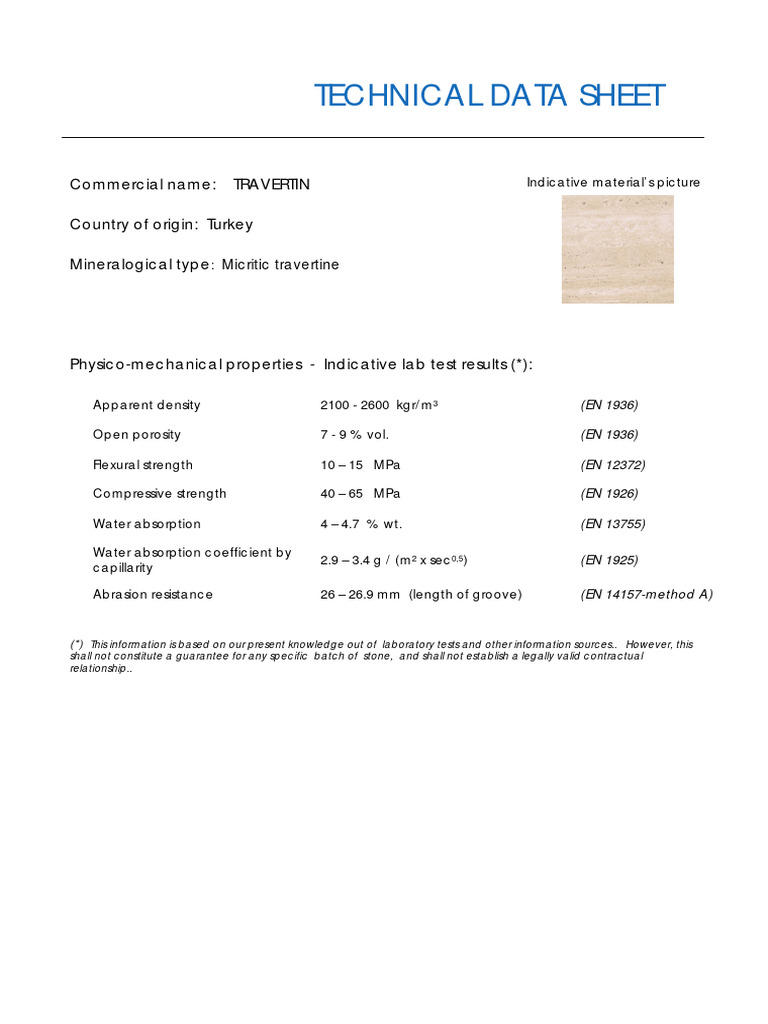 TRAVERTIN - Technical Data Sheet | PDF | Science & Mathematics | Computers