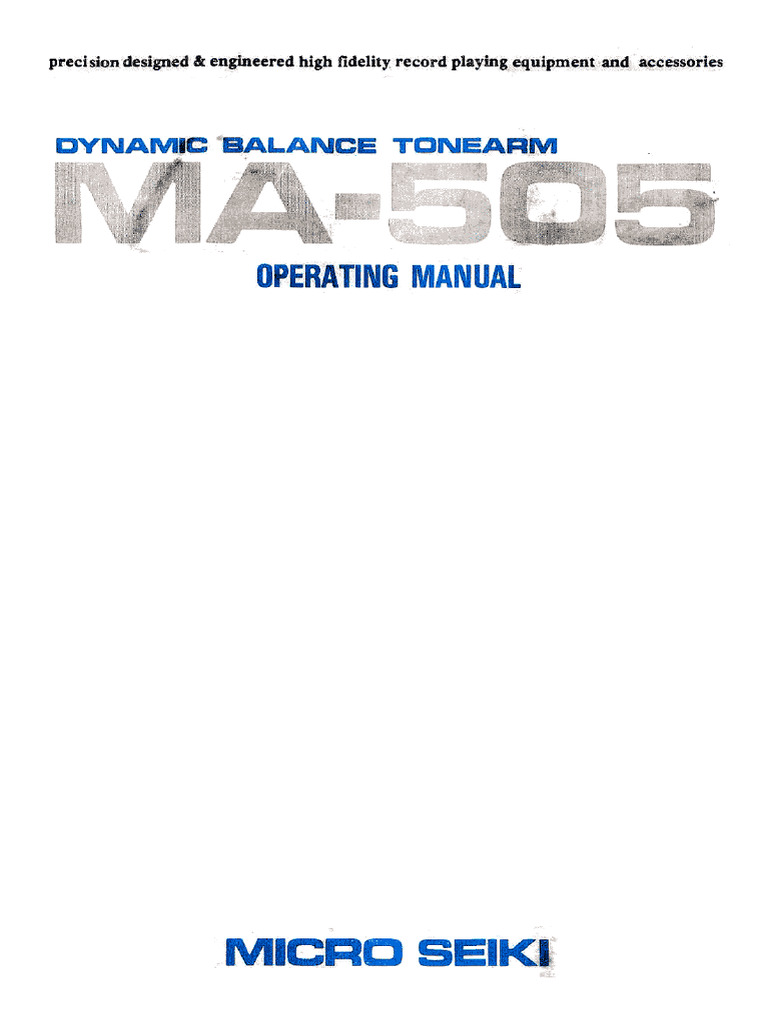 Micro Seiki MA-505 (Operating Manual) | PDF