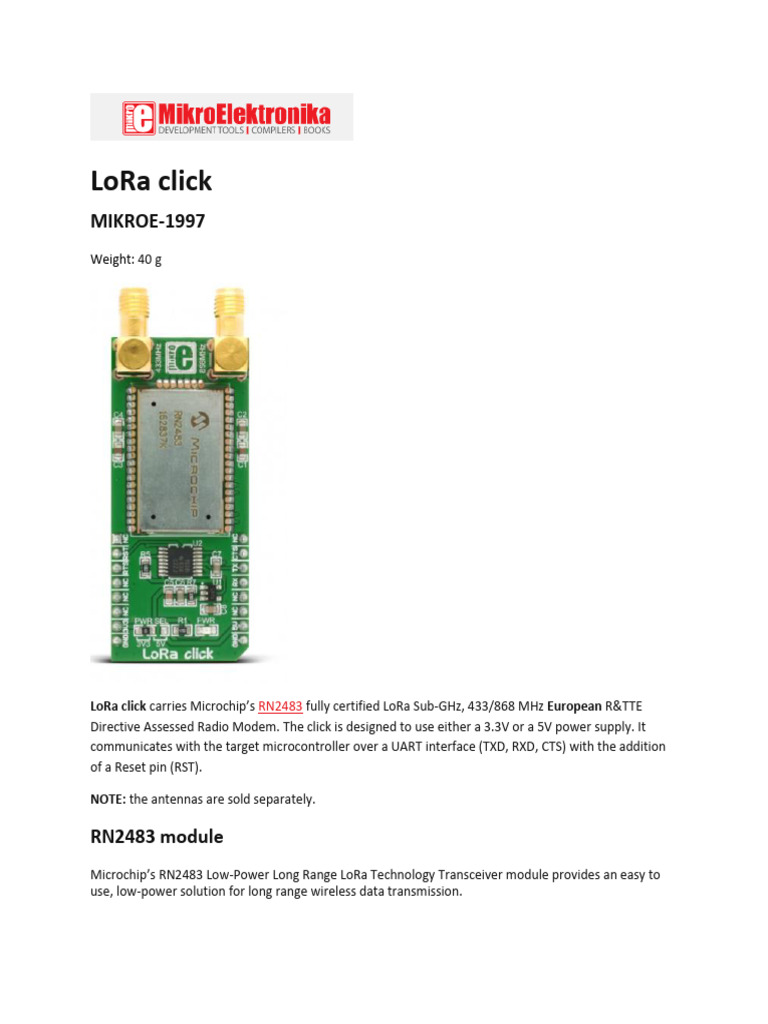 Lora Click: Mikroe-1997 | PDF | Information And Communications Technology | Computer Networking