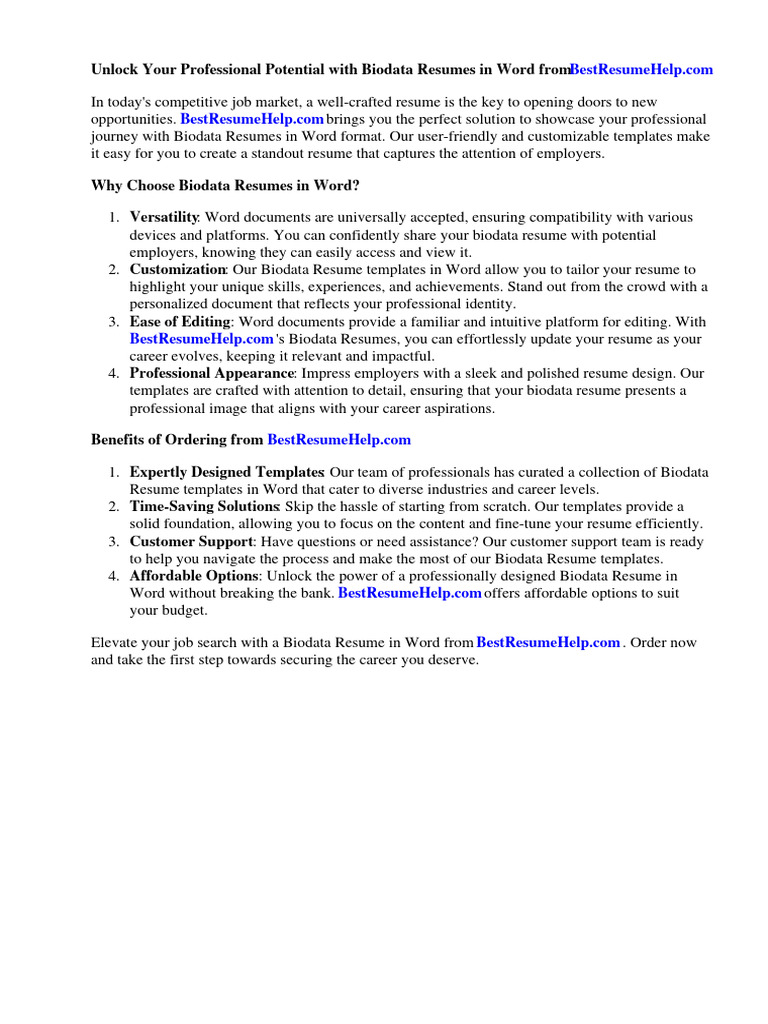 Biodata Resume in Word Format | PDF | Résumé | Microsoft Word