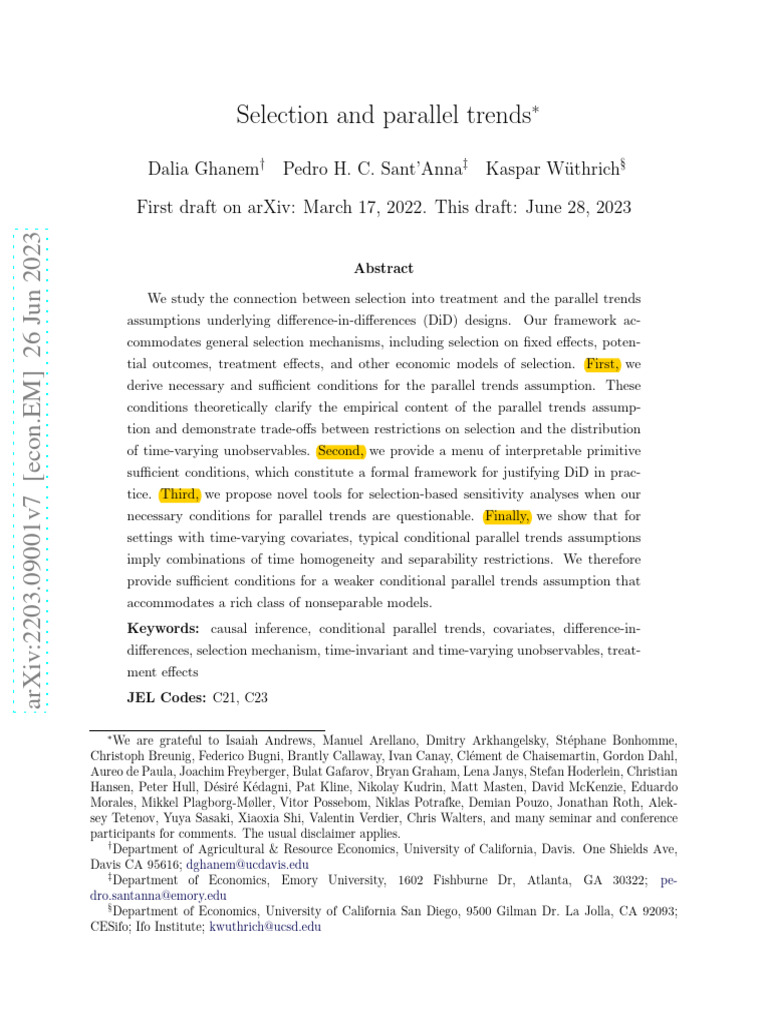 Selection and Parallel Trends | PDF