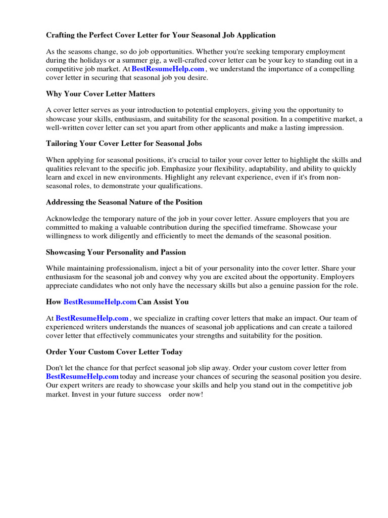 Cover Letter Seasonal Job | Download Free PDF | Employment | Temporary Work