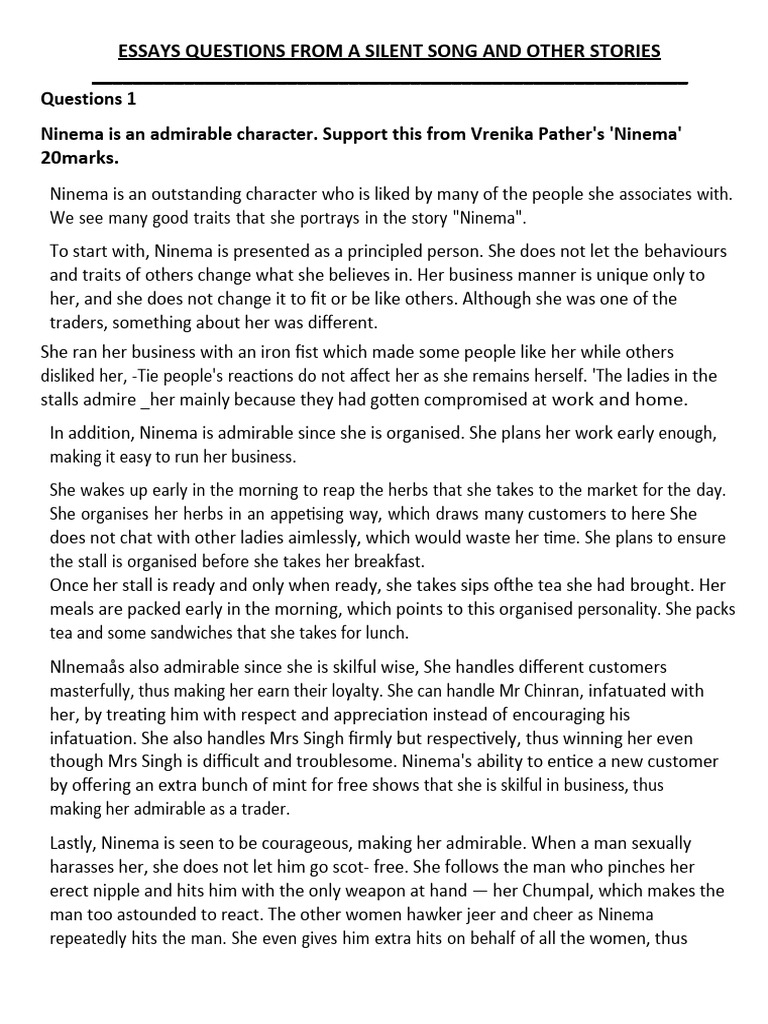 A SILENT SONG - Essay Questions | PDF