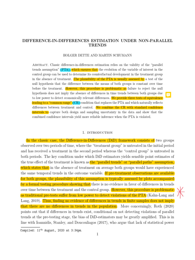 Difference-In-Differences Estimation Under Non-Parallel Trends | PDF ...