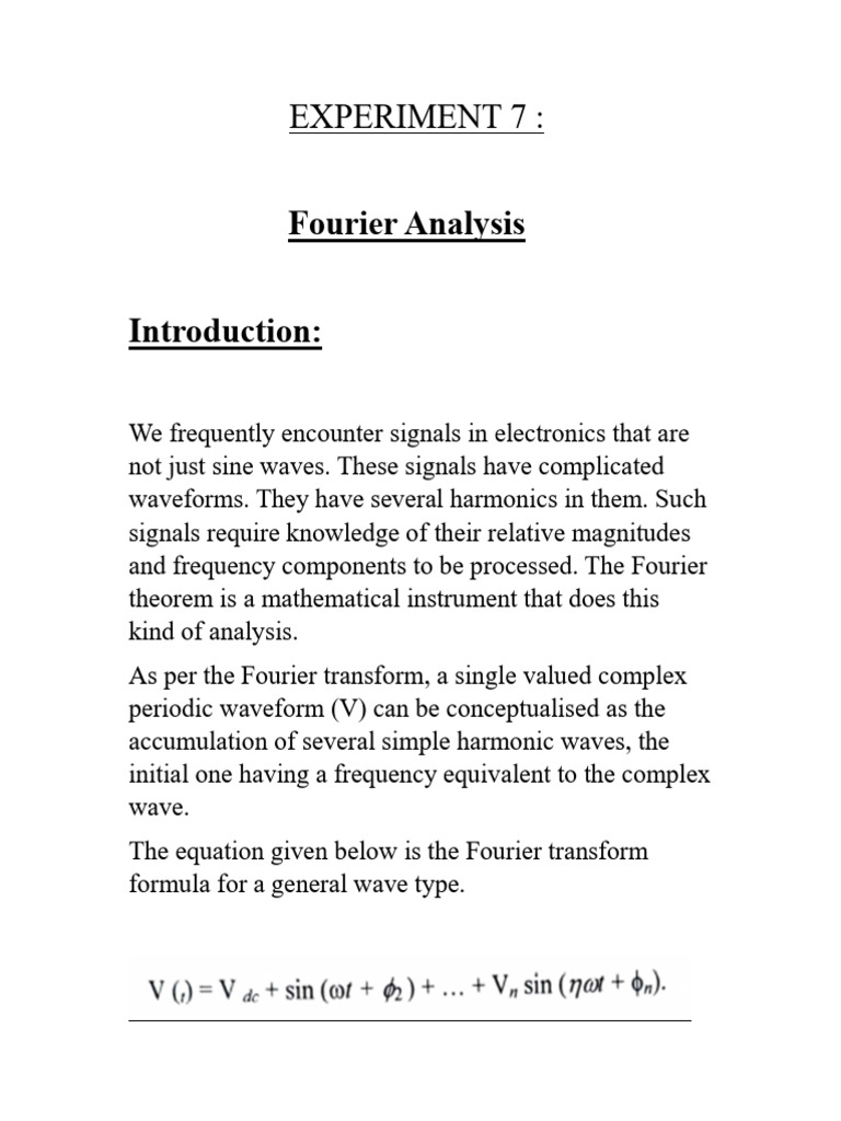 Fourier Transform Experiment Manual | PDF | Amplitude | Fourier Transform