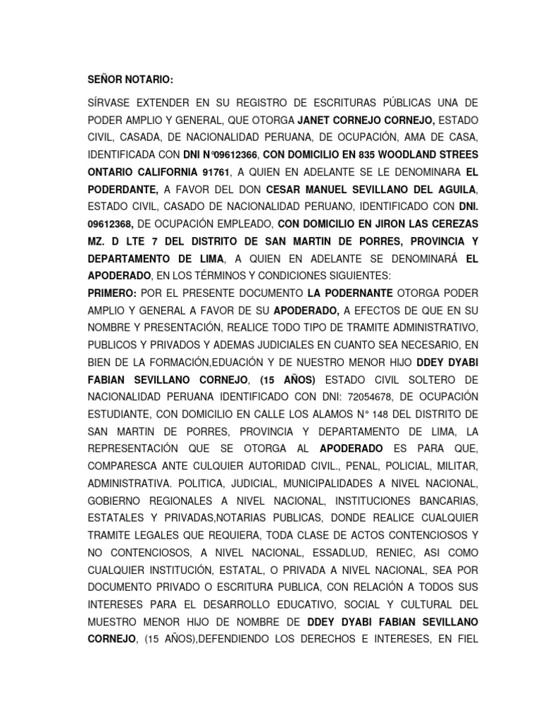 Poder General y Especial Cornejo Cornejo | PDF | Ley procesal | Gobierno
