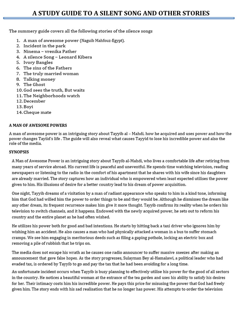 A Silent Song and Other Stories - 2nd Guide | PDF | Jesus | Ivory