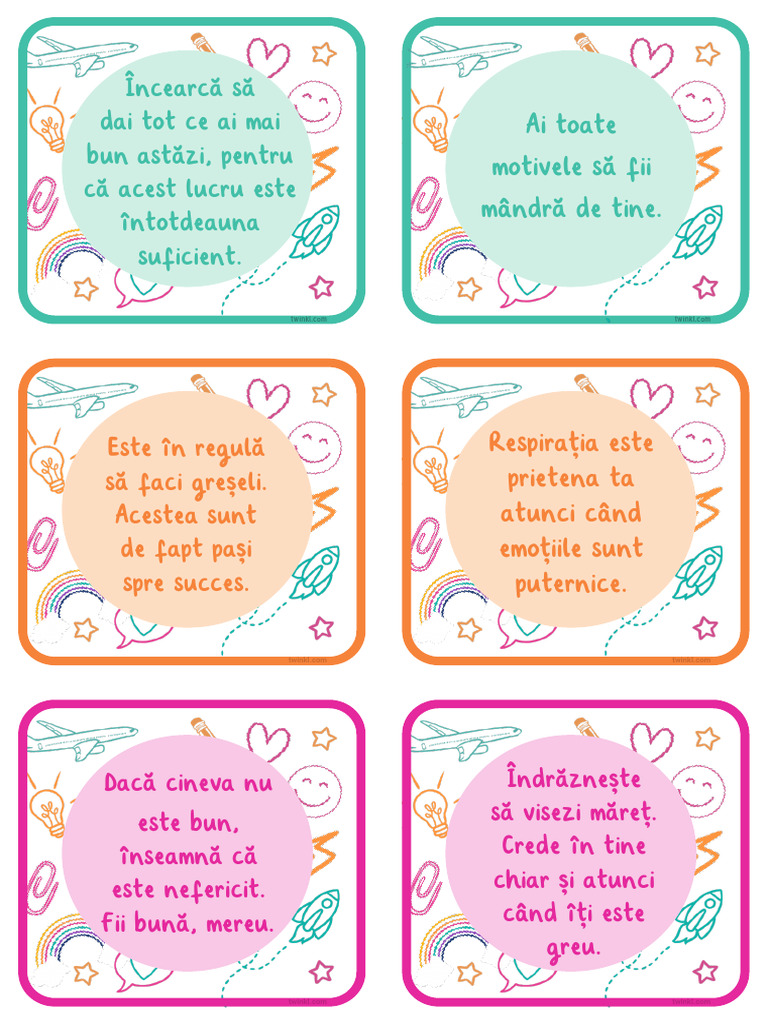 Cartonase cu mesaje motivationale pentru cutiuta de pranz - pentru fete ...